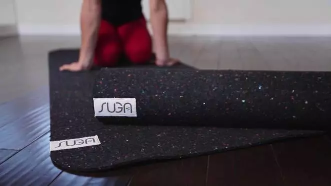 This yoga mat is made of recycled wetsuits