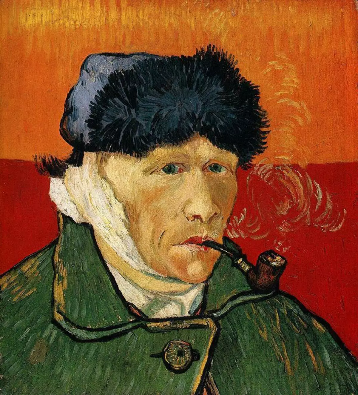 Vincent Van Gogh, pašportrets ar sagrieztu ausu un cauruli