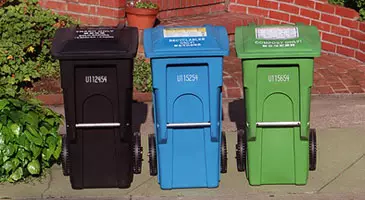 Garbage di nav reş, materyalên organîkî de ye, û yên din ên ku ji bo materyalên nûvekirinê, wek kaxez, pîvaz û metal in, biçin şîn