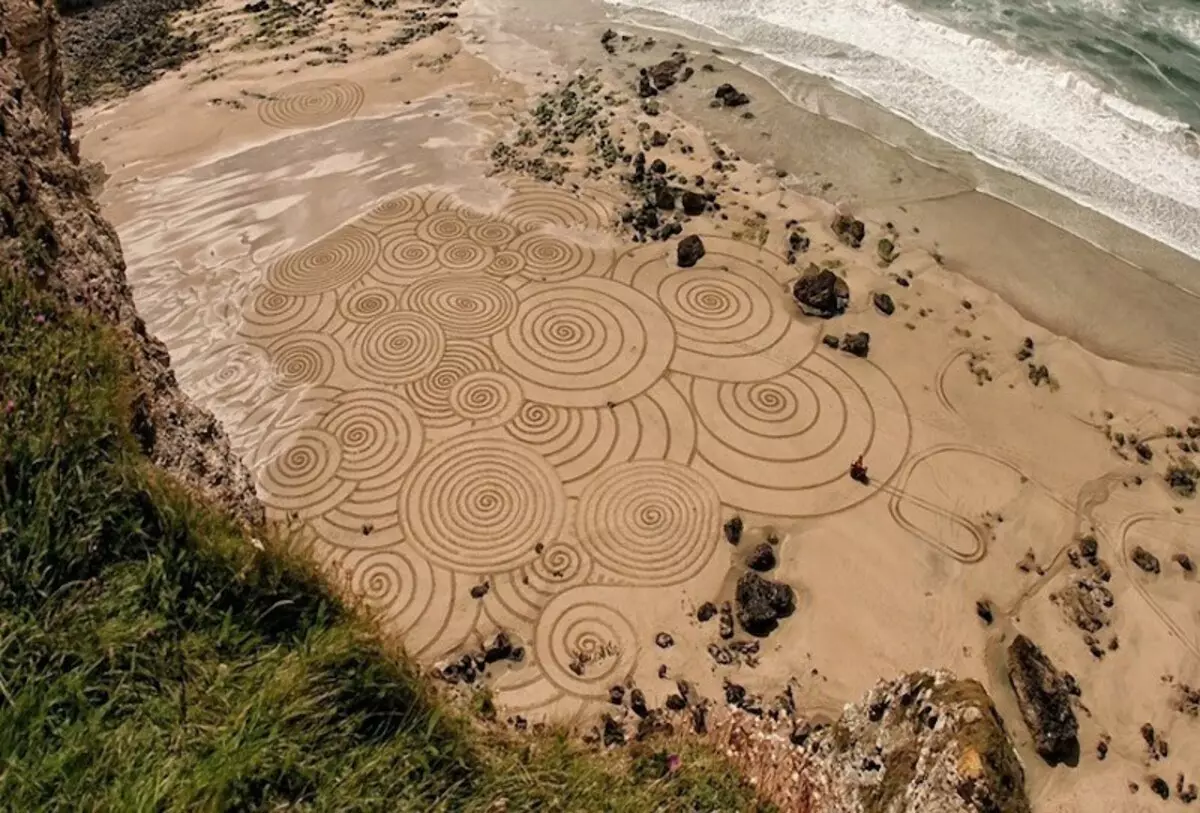 Artisti che disegnano sulla sabbia