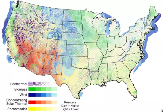 Risorse dell'energia degli Stati Uniti rinnovabili