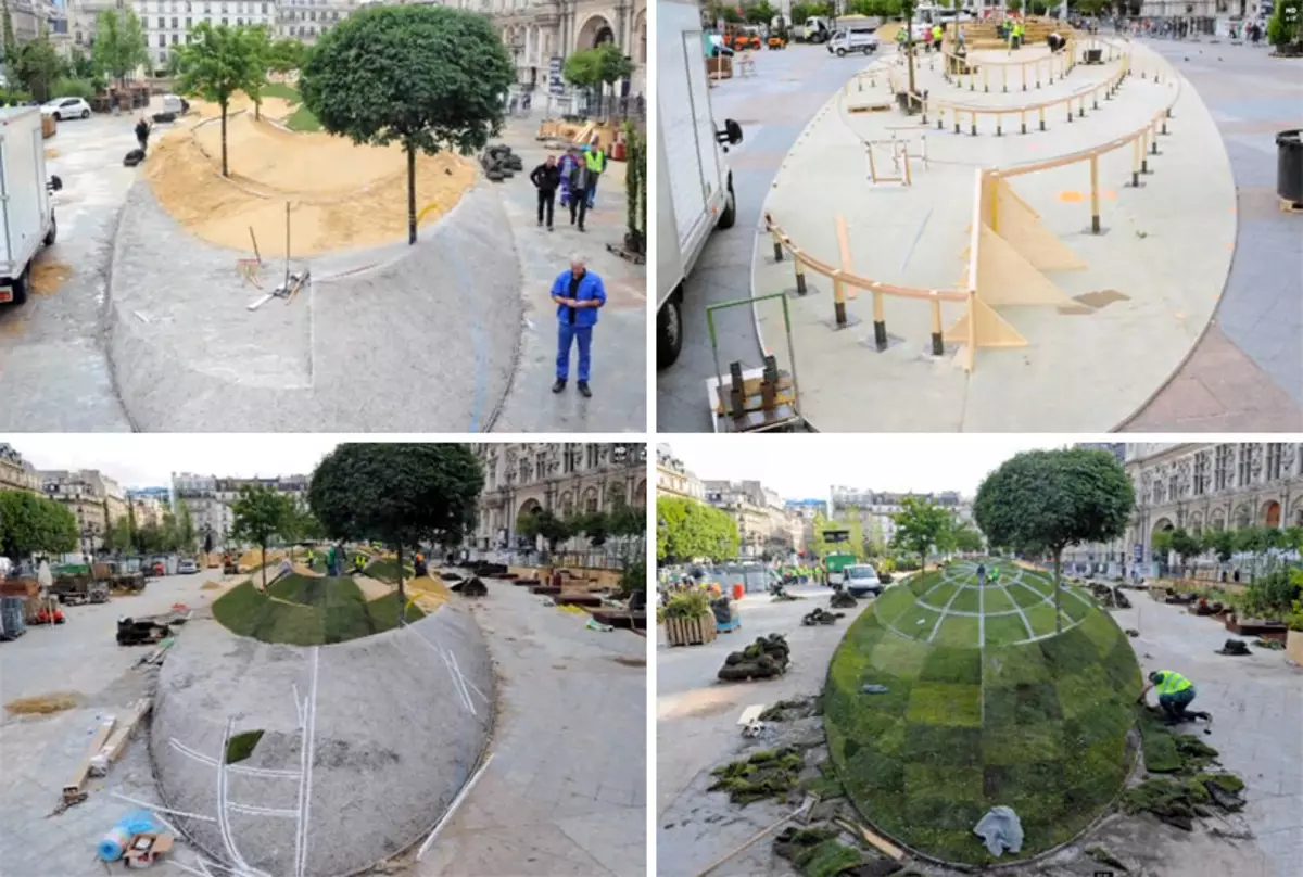 Green globe - optical illusion in the very center of Paris. Process of creation