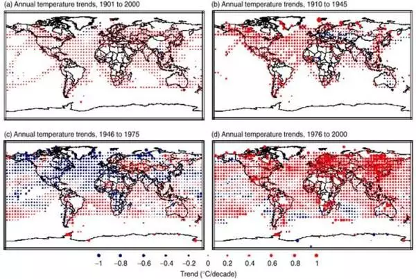 Световната карта на смяна на средната температура