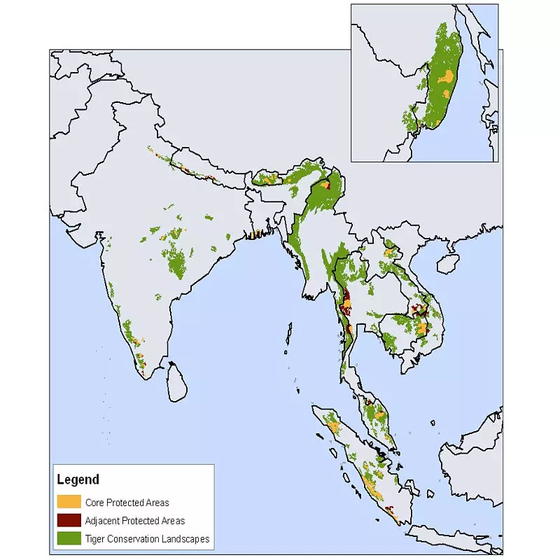 Mapa de distribución de tigres