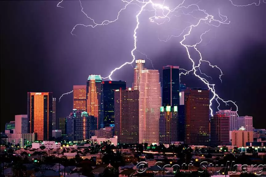 Lightning over cities can be less