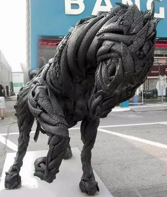 Sculptures from used automotive tires