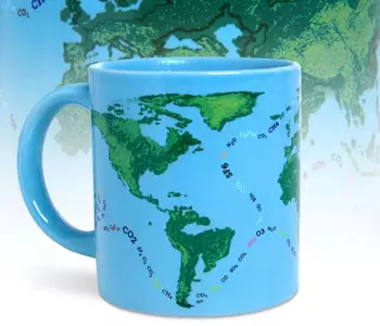 Global Warming Mug - a mug that demonstrates the possible consequences of global climate warming