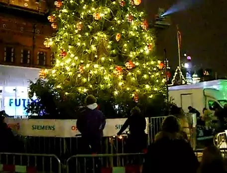 Nový rok strom je osvetlený generátormi v pohybe bicyklov