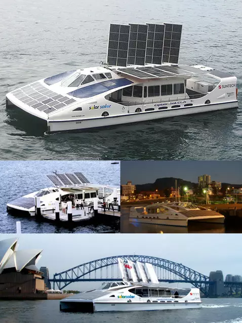 Sydney Ferry hanya disebut Sydney Solar Sailor. Ini menampung hingga 100 penumpang. Panjang feri ini adalah 21,5 meter, dan lebarnya 10,3 m (foto Solar Sailor)